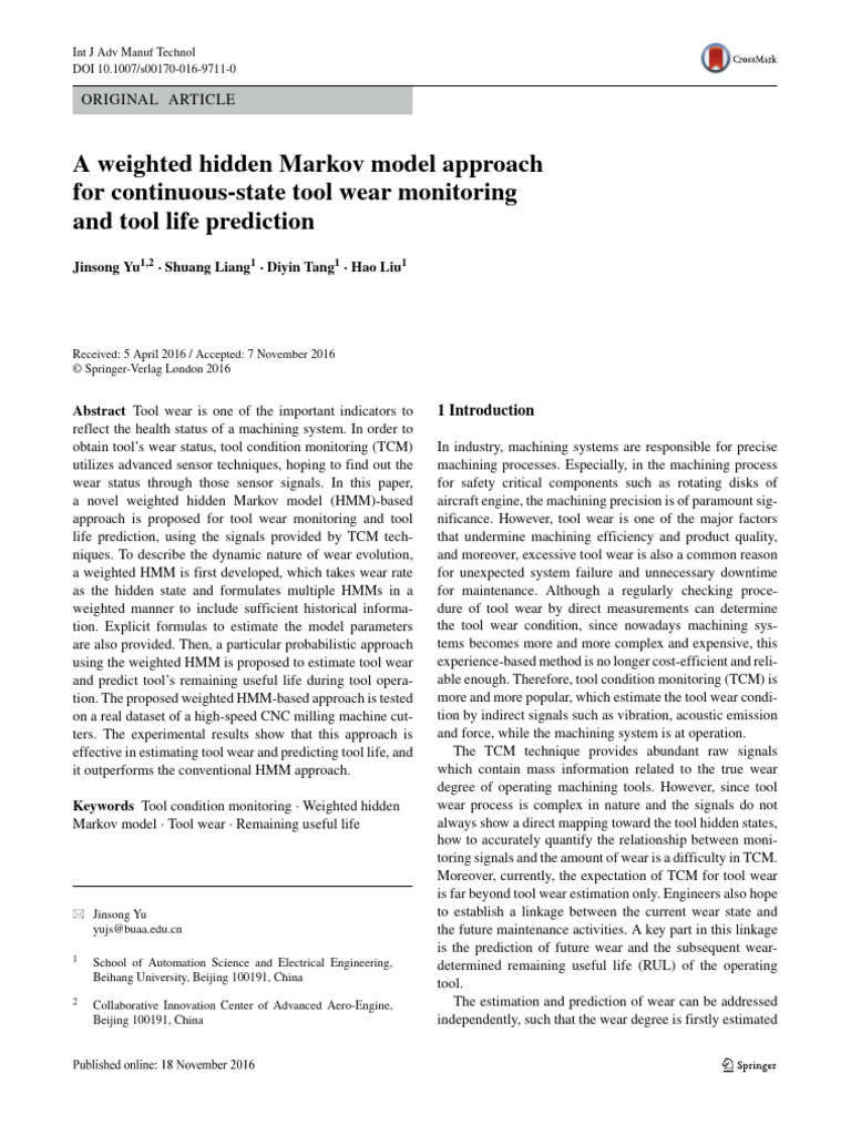 A Weighted Hidden Markov Model Approach For Continuous-State Tool Wear Monitoring and Tool Life ...