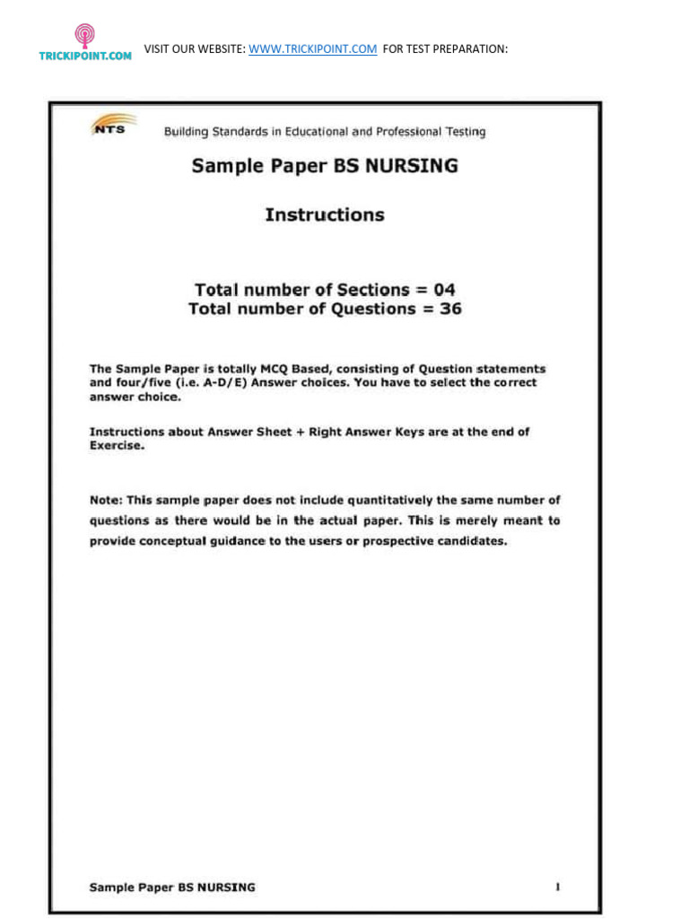 BSN Nursing Entry Test Sample Paper Nts | PDF | Business | Technology ...