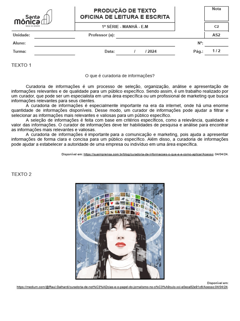 AS2 Producao 1a Serie Oficina - Docx - Documentos Google | PDF