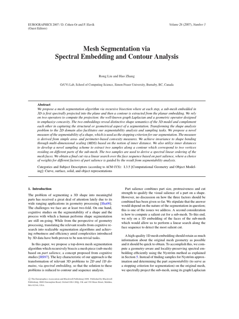 Mesh Segmentation via Spectral Embedding and Contour Analysis: A Document Describing a Novel ...