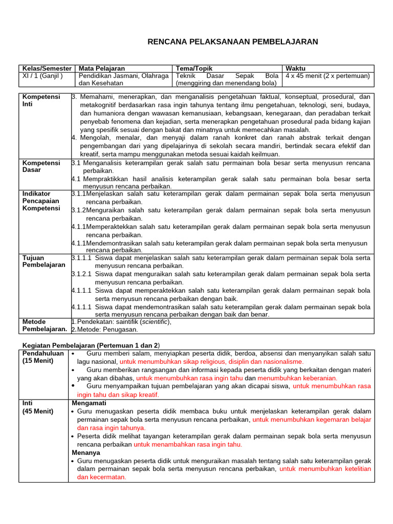 RPP XI Penjas Made | PDF