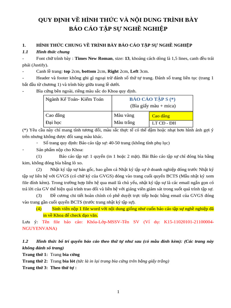 Quy Dinh Hinh Thuc Va Noi Dung BCTT | PDF