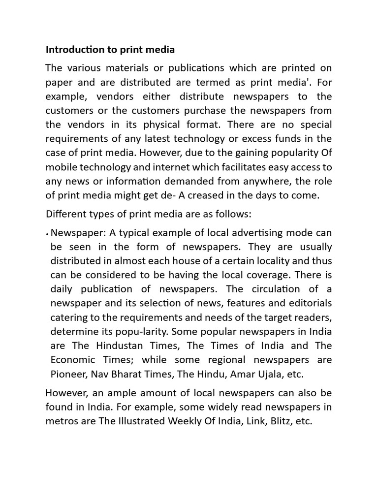 Introduction To Print Media YASH | PDF