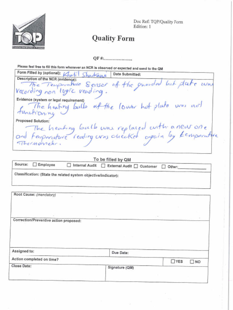 Thermal Quality Form | PDF