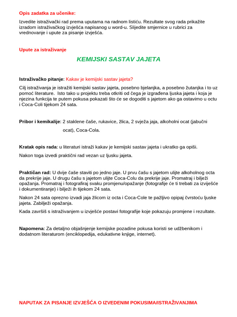 8. Razred Kemija- Zadatak Za Ocjenu | PDF