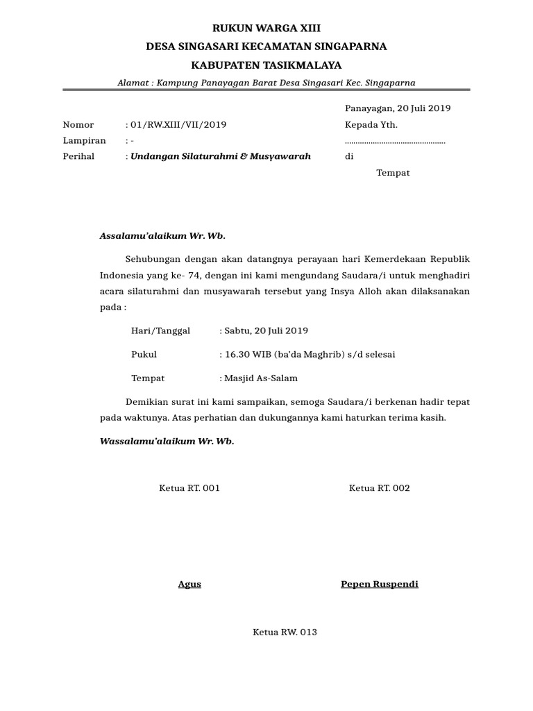 Surat Undangan Panitia Pemilihan RW | PDF