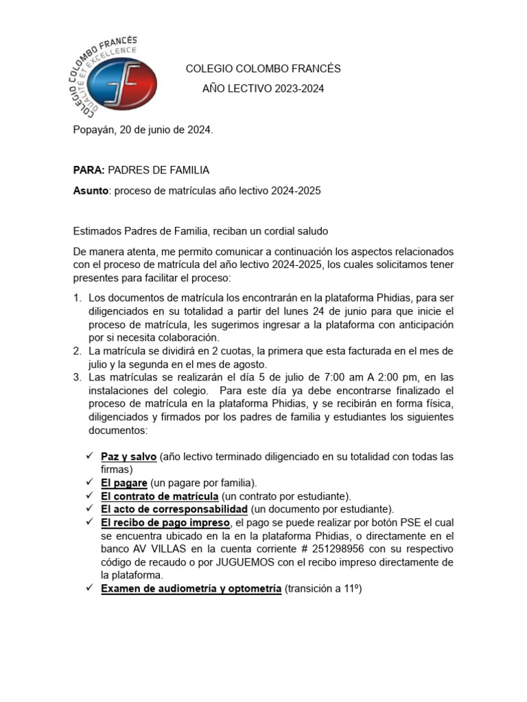 Circular Matrículas 1 24-25 | PDF