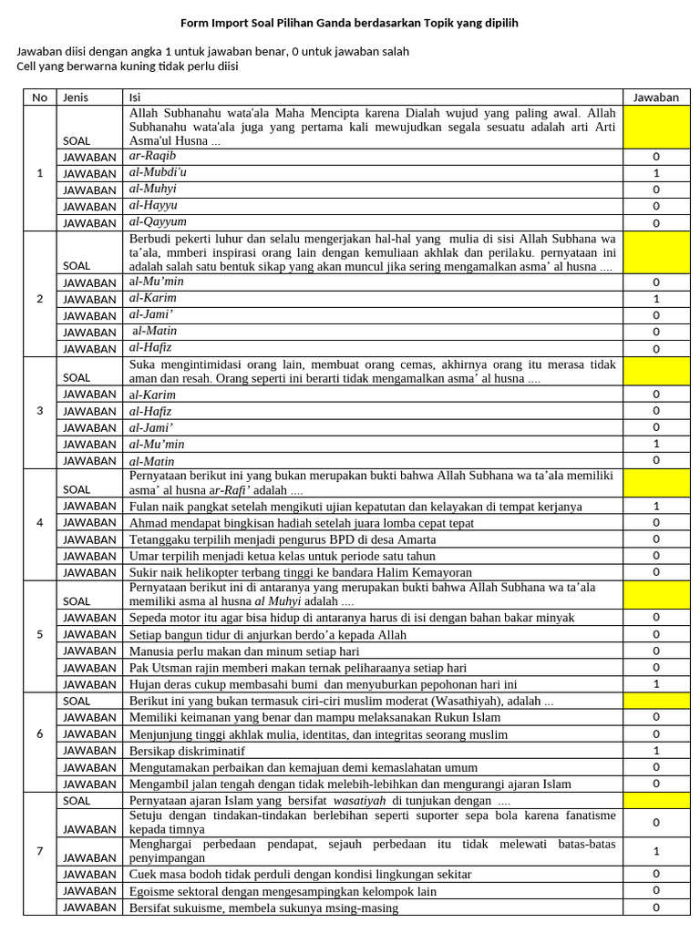 form Akidah X PAT | PDF