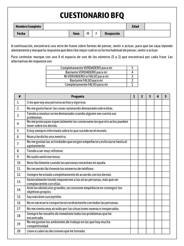 Cuestionario BFQ | PDF