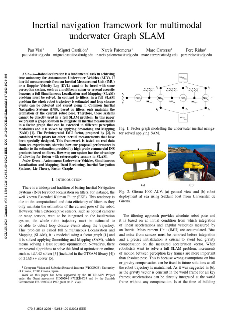Inertial Navigation Framework For Multimodal Underwater Graph SLAM | PDF