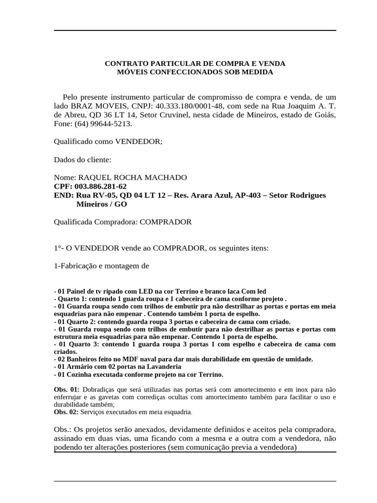 Contrato Compra e Venda - Moveis Planejados | PDF