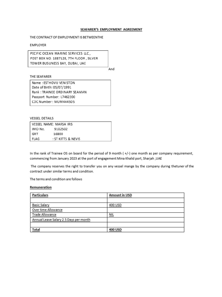 CREW AGREEMENT | PDF