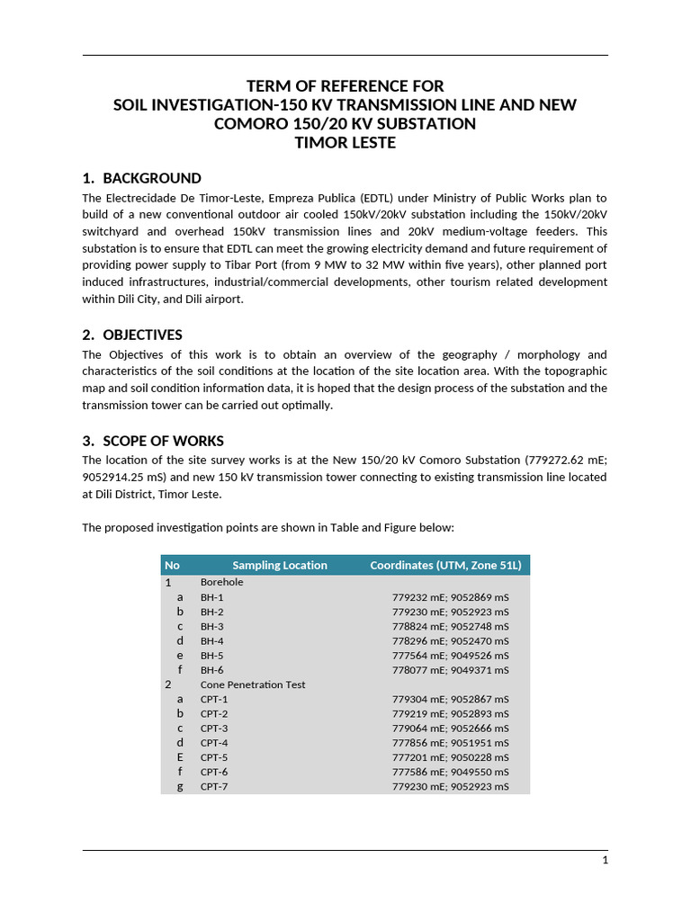 2024 (04) - ToR of Soil - Investigation Comoro Incomer and Substation | PDF