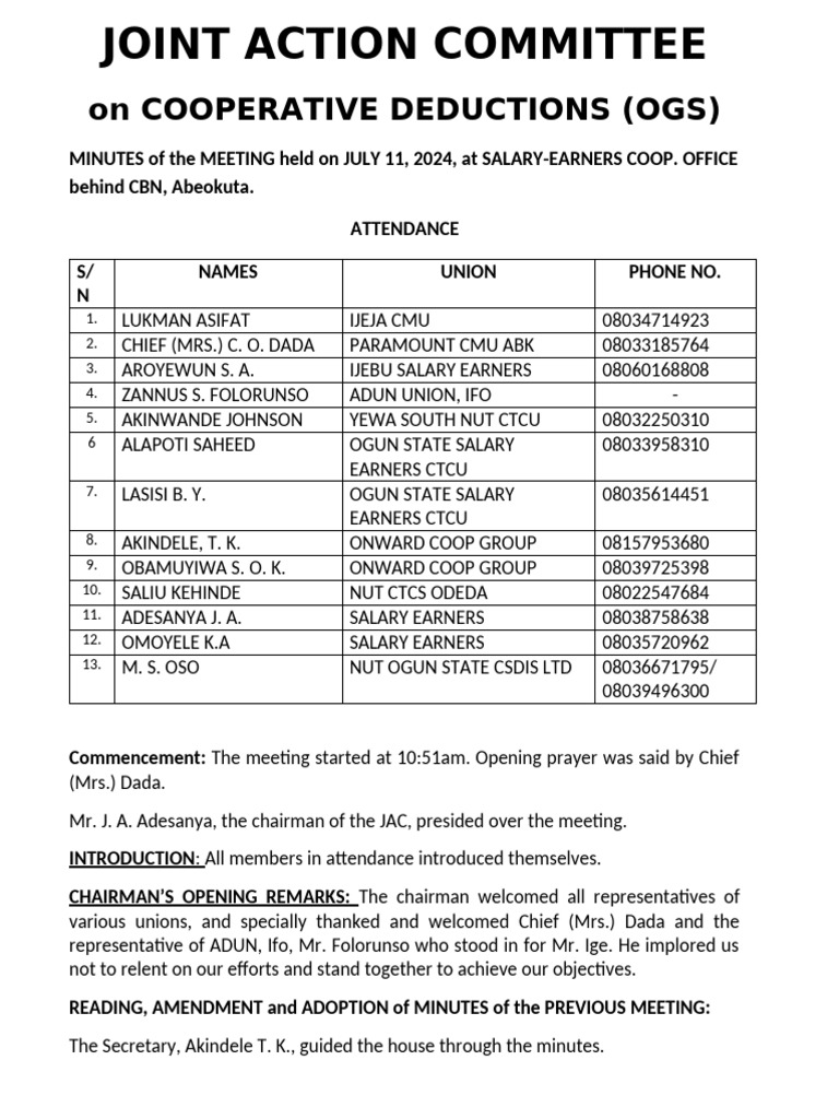 Joint Action Committee | PDF