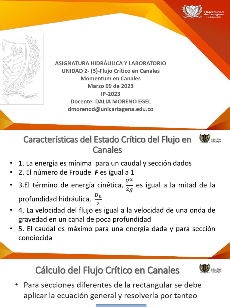 Presentación UNIDAD 2 (3) FLUJO CRITICO - Momentum 1P-2023 | PDF