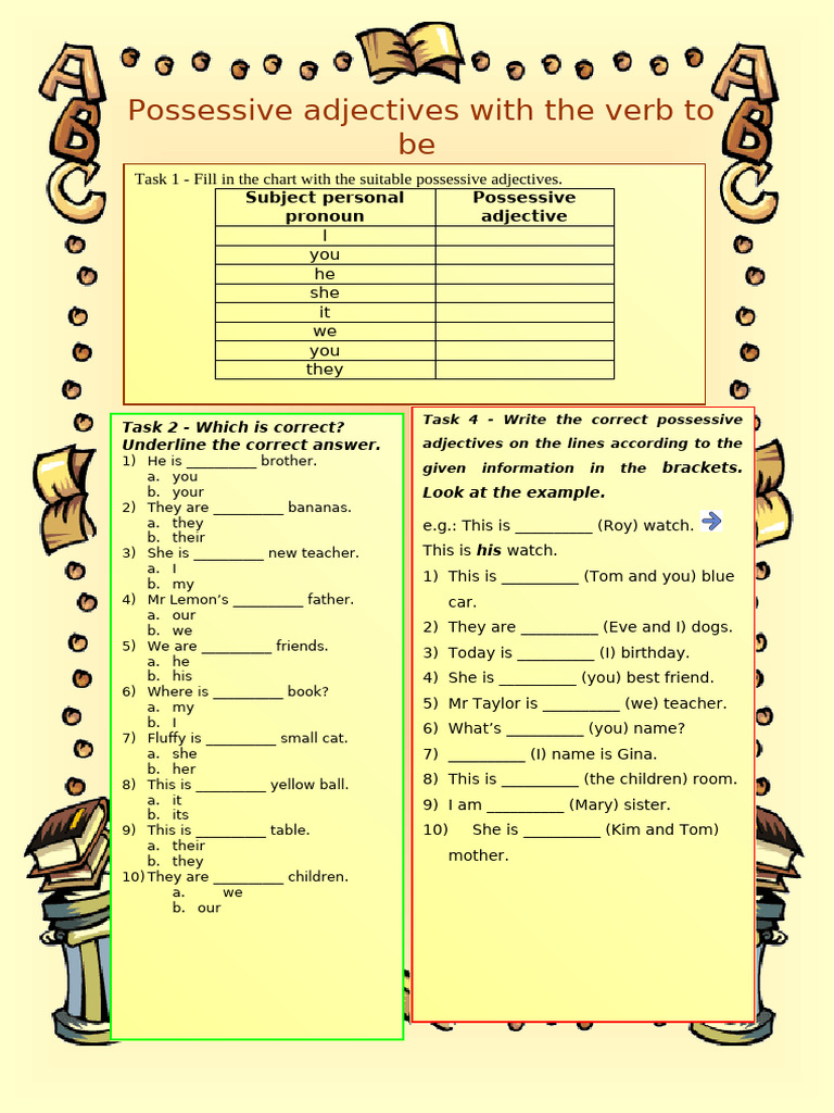 Possessive Adjectives With The Verb To Be - 5024 | PDF