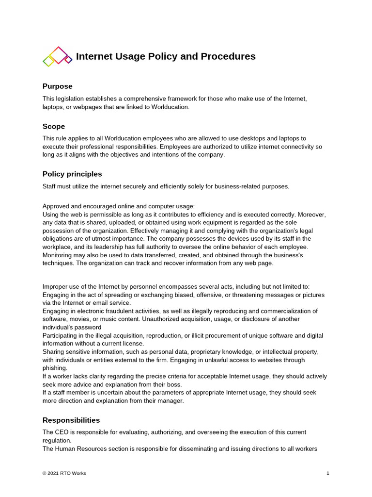 Internet Usage Policy and Procedures | PDF