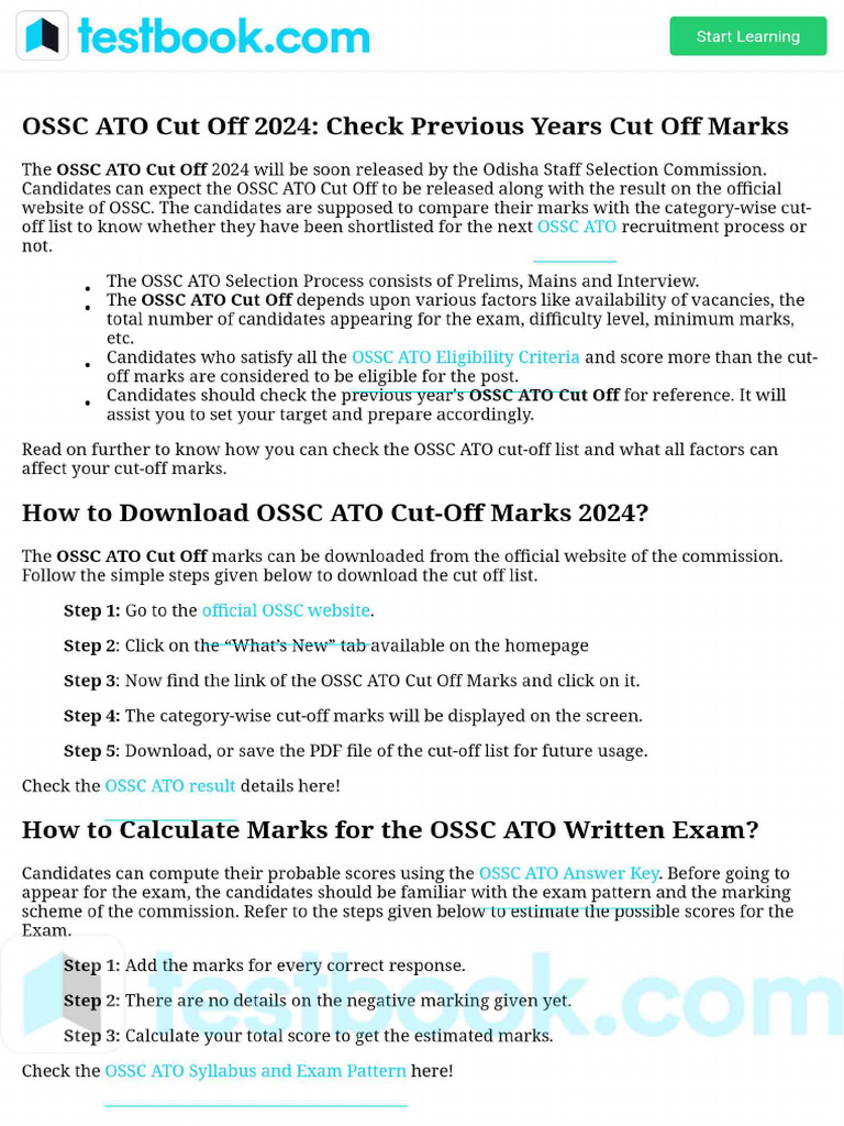 OSSC ATO Cut Off 2024 - Check Previous Years Cut Off Marks | PDF