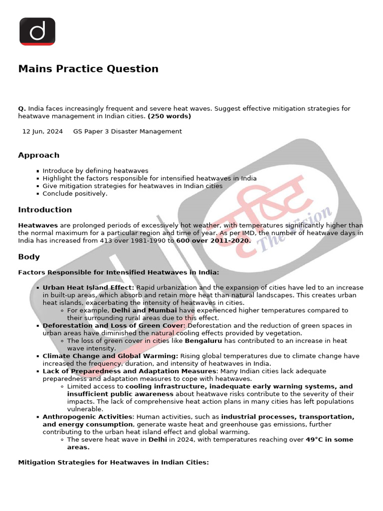 Mains Practice Question: Approach | PDF