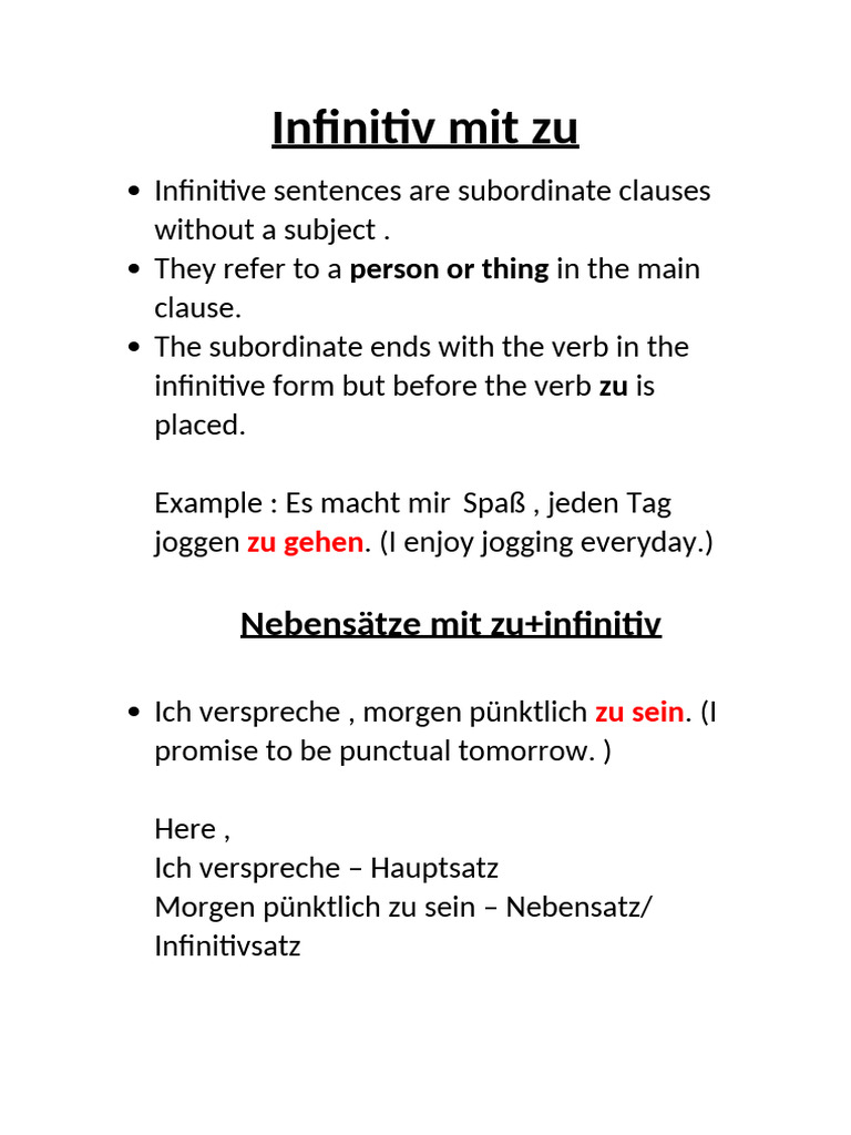 Infinitiv Mit Zu | PDF