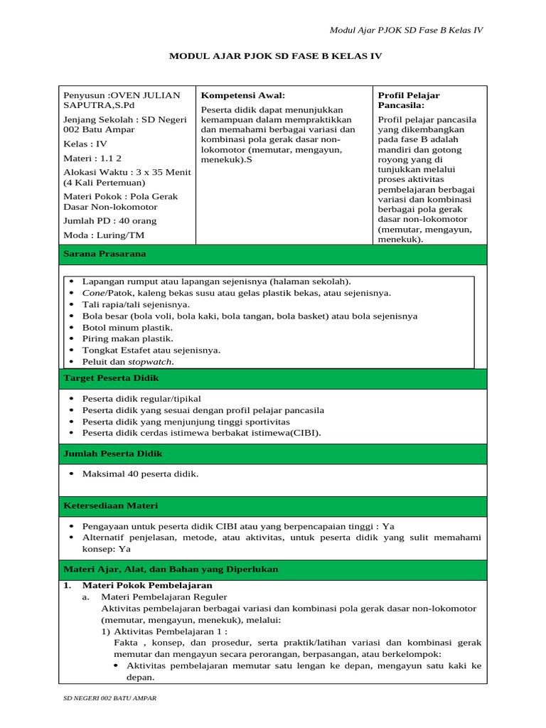 Final PJOK - SD - Pola Gerak Dasar NonLokomotor - Fase B - Kelas 4 | PDF