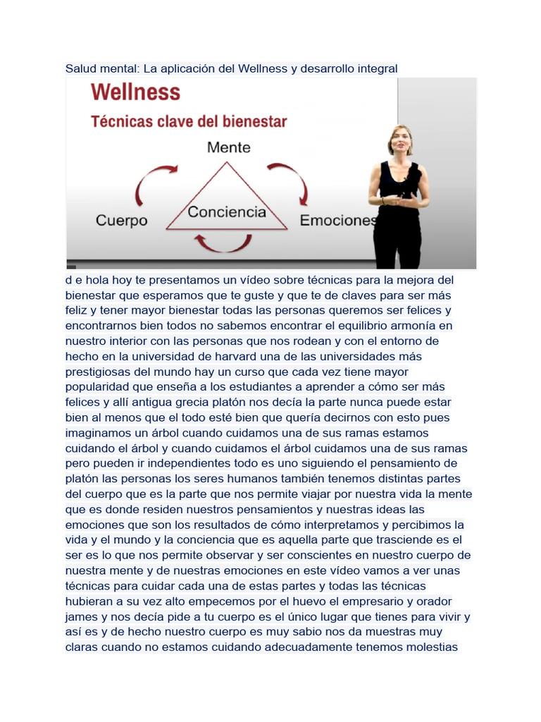 Salud mental_ La aplicación del Wellness y desarrollo integrald e hola hoy te presentamos un ...