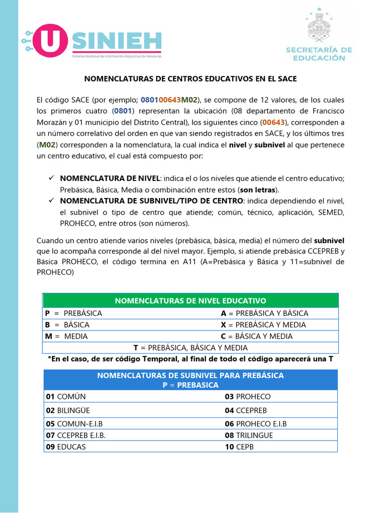 Nomenclaturas Codigo SACE | PDF