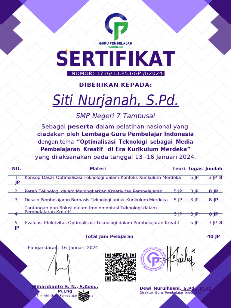 6.siti Nurjanah, S.Pd. - Sertifikat Diklat GPI | PDF