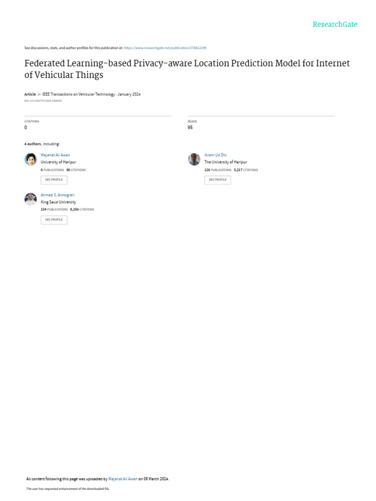 Federated Learning Based Privacy Aware Location Prediction Model For Internet Of Vehicular