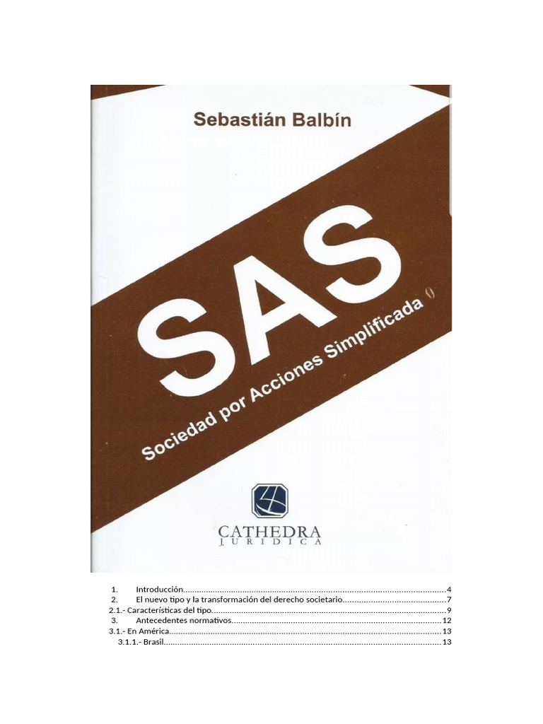 SAS BALBIN Sociedad Por Acciones Simplificada (Libro 2019) | PDF