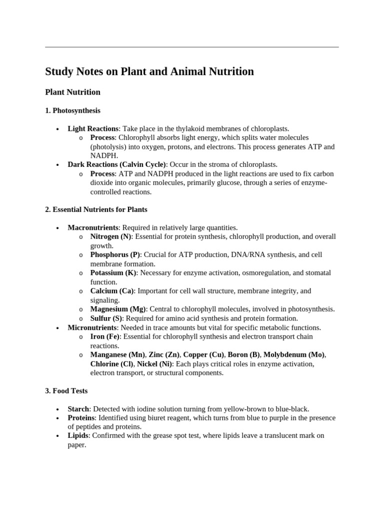 Study Notes On Plant and Animal Nutrition | PDF | Digestion | Nutrition