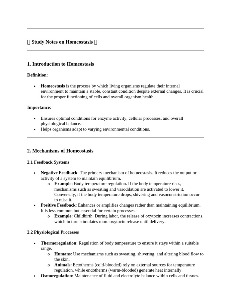 Study Notes On Homeostasis | PDF