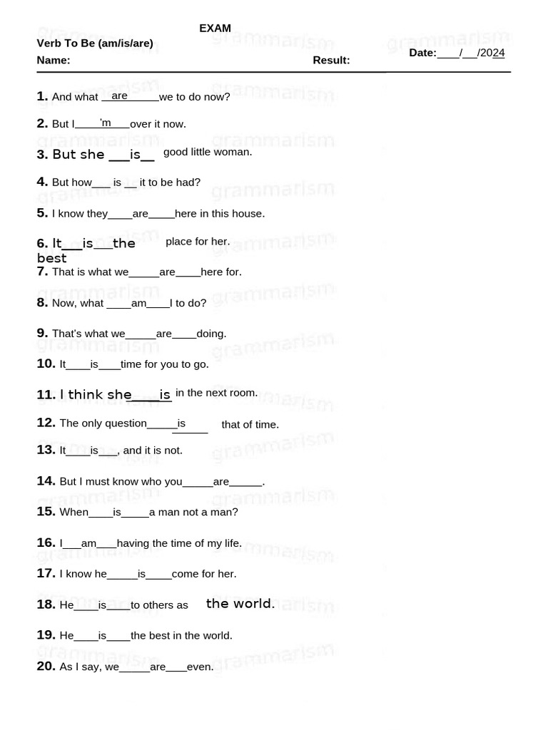 Verb To Be Test | PDF