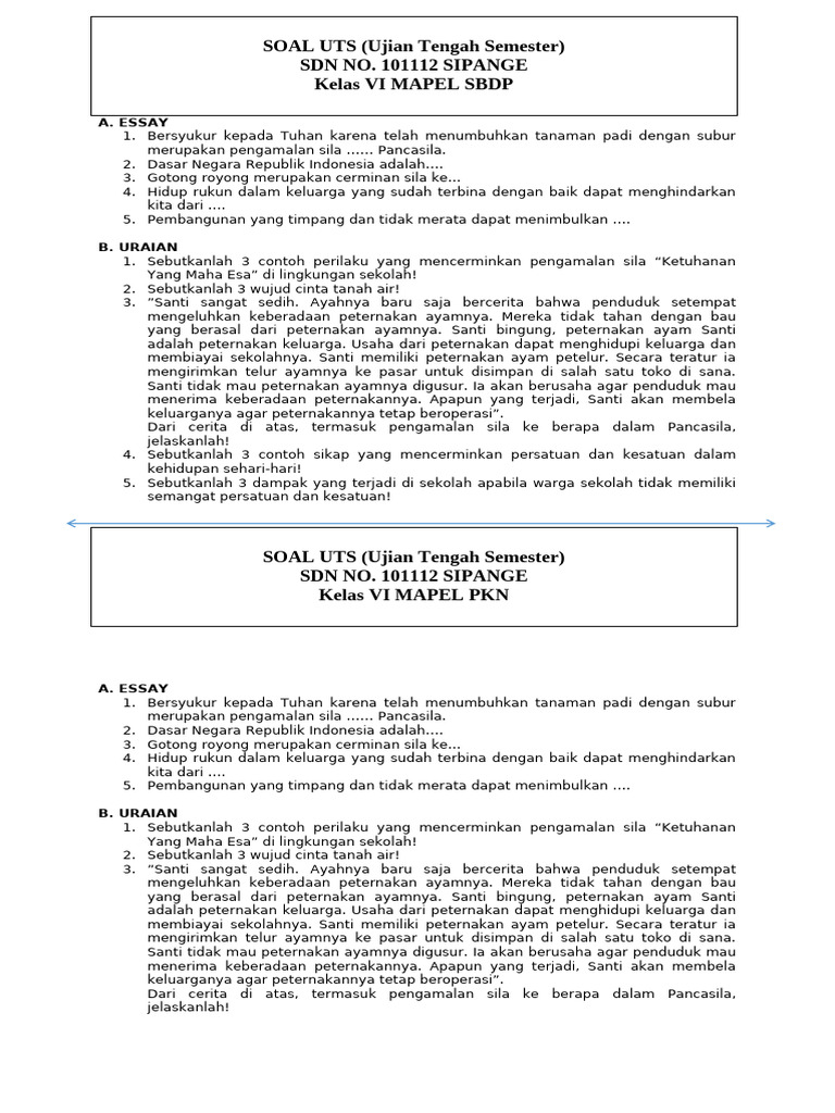 SOAL UTS KELAS VI | PDF