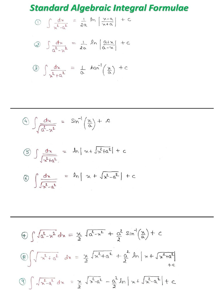 Indefinite Integration (9 Formulae) | PDF