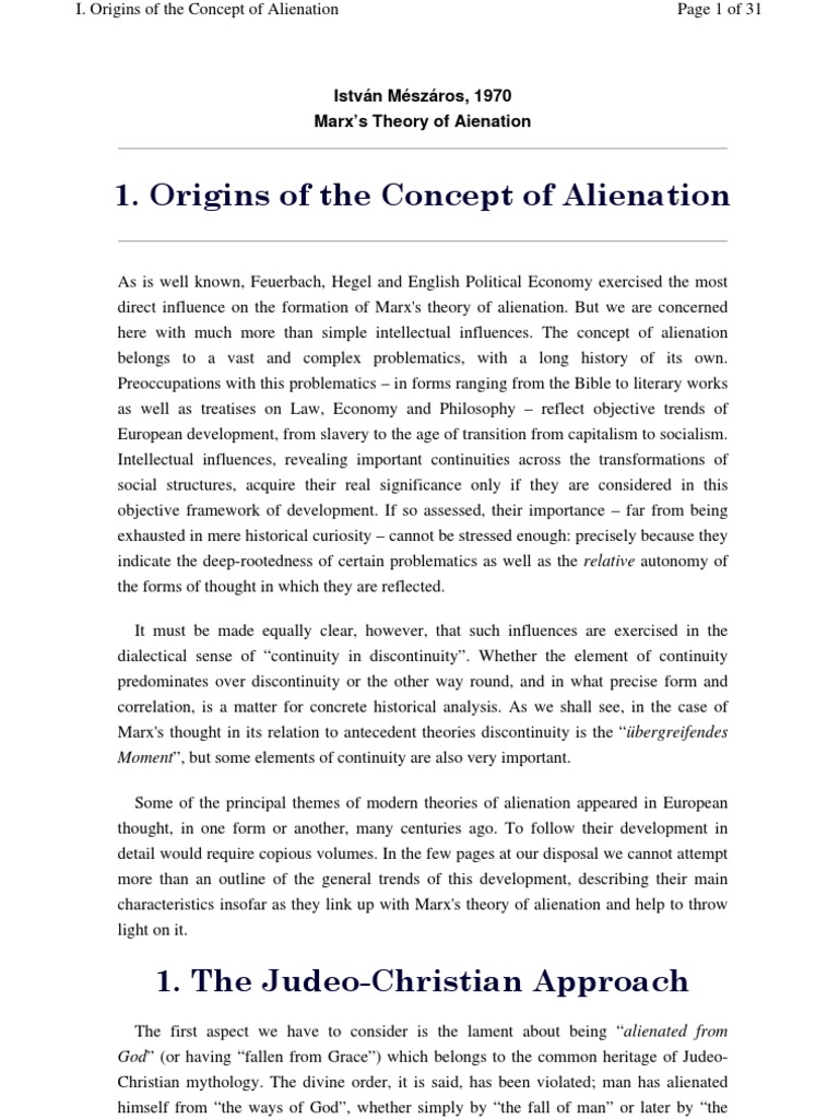 Origins of The Concept of Alienation: István Mészáros, 1970 Marx's ...