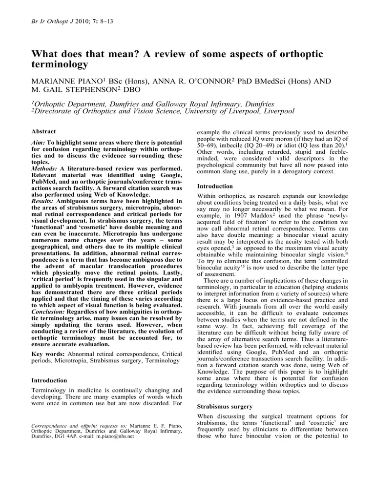 What Does That Mean A Review of Some Aspects of Orthoptic Terminology ...