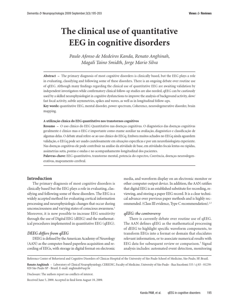 The Clinical Use of Quantitative EEG in Cognitive Disorders | PDF
