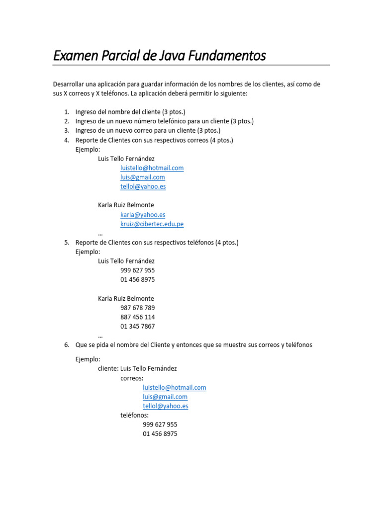 Examen Parcial de Java Fundamentos | PDF