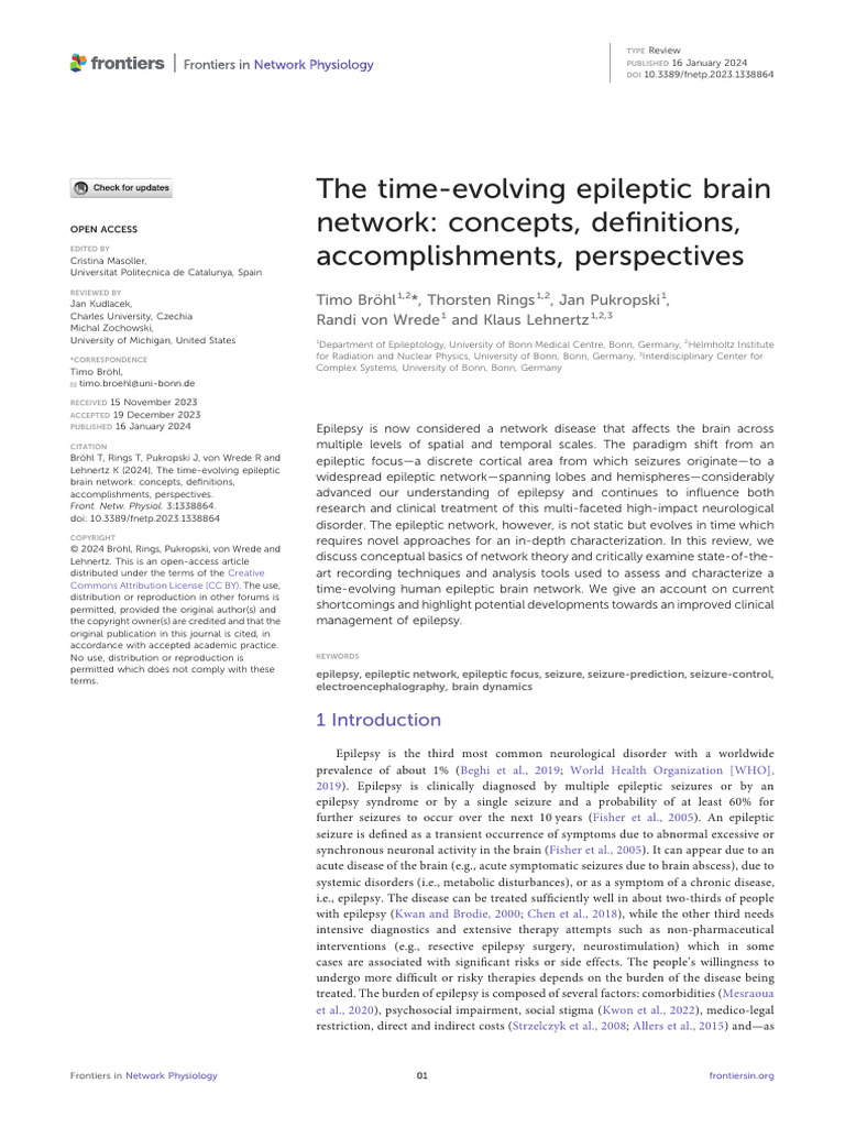 The Time-Evolving Epileptic Brain Network Concepts, Definitions ...