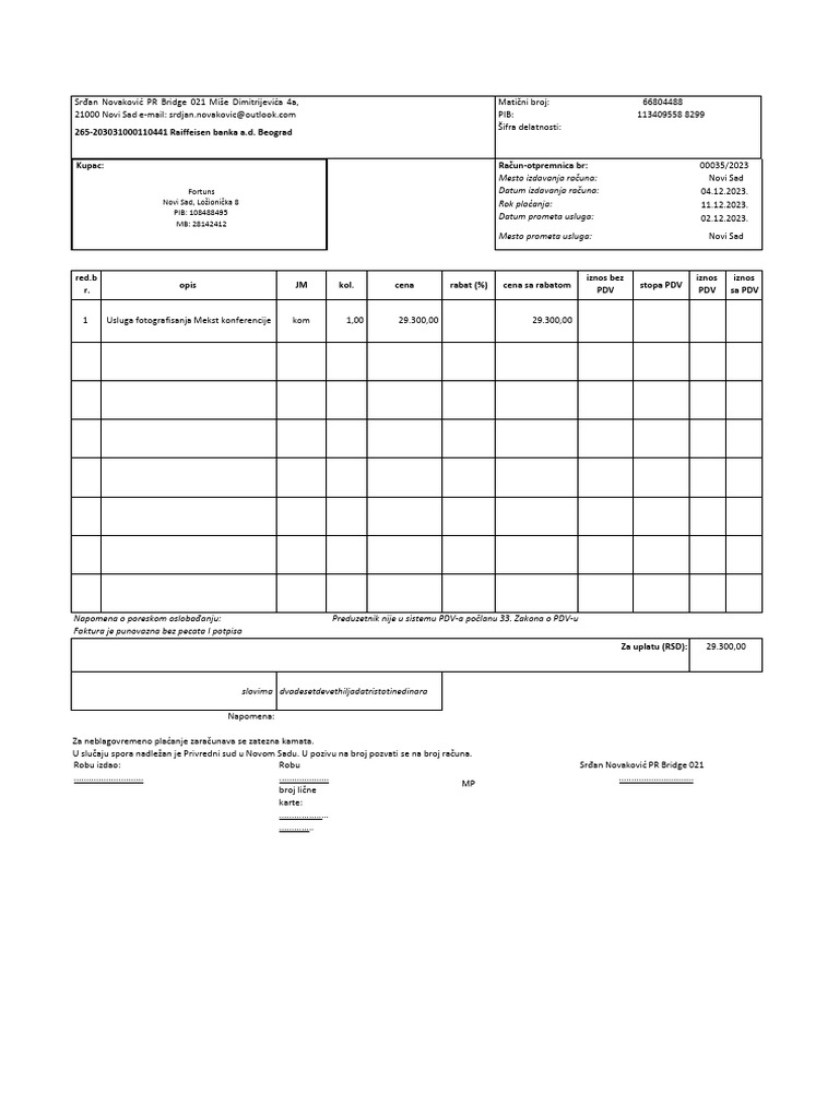 Faktura 00035 2023 Mekst | PDF