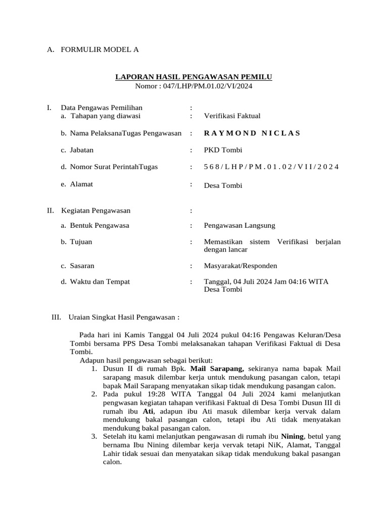 FORMULIR MODEL a Verifikasi Faktual 21 Juni 2024 | PDF
