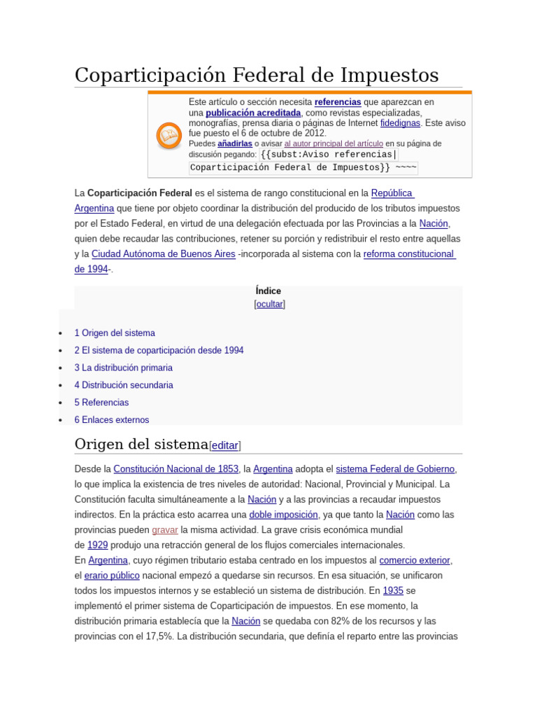 Coparticipación Federal de Impuestos-Clausula Transitoria 6 | PDF