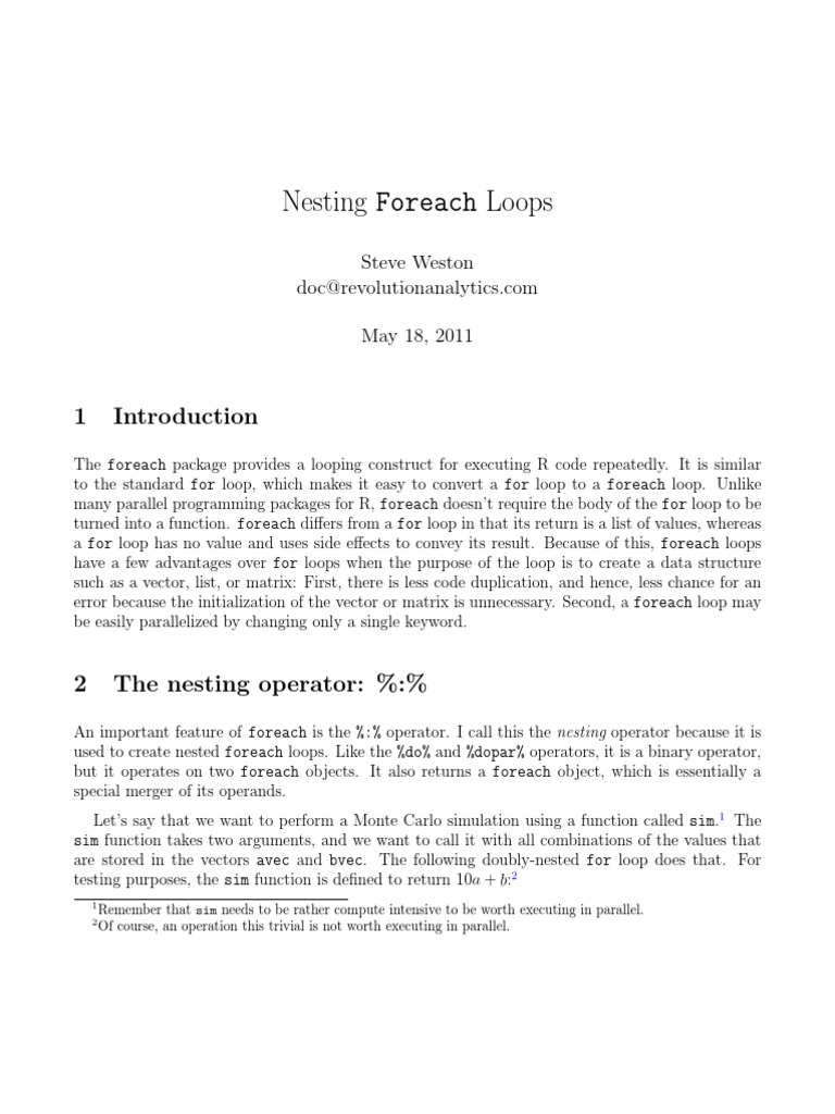 Nesting Foreach Loops: Steve Weston May 18, 2011 | PDF | Control Flow ...