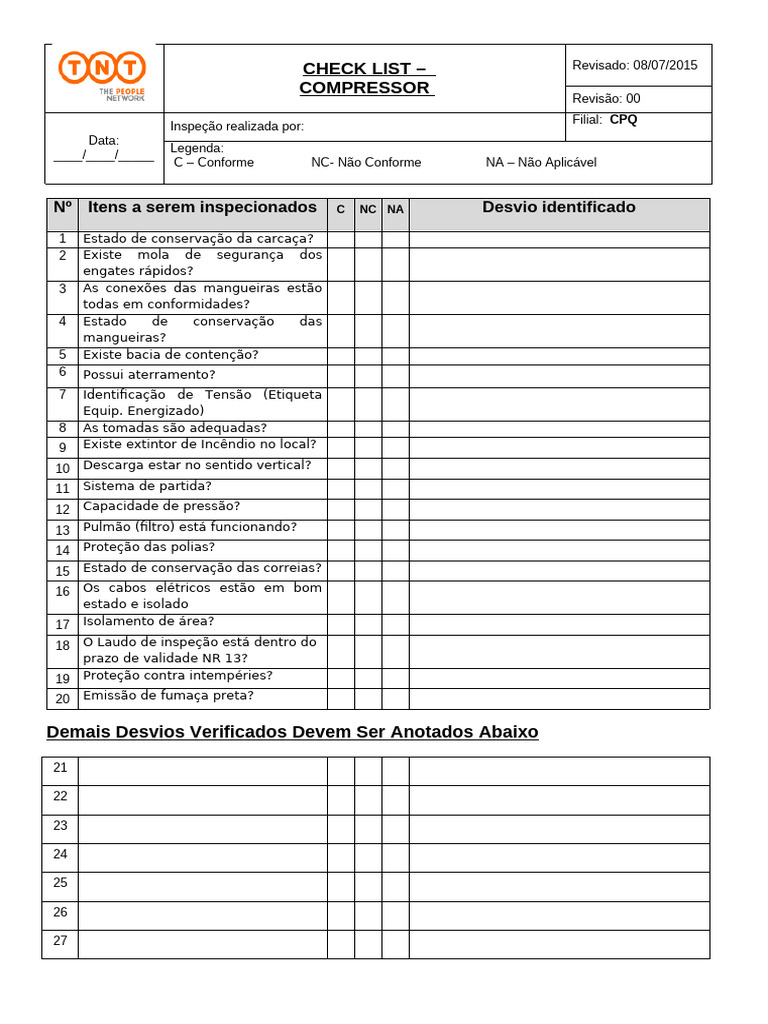 CHECK LIST - Compressor | PDF