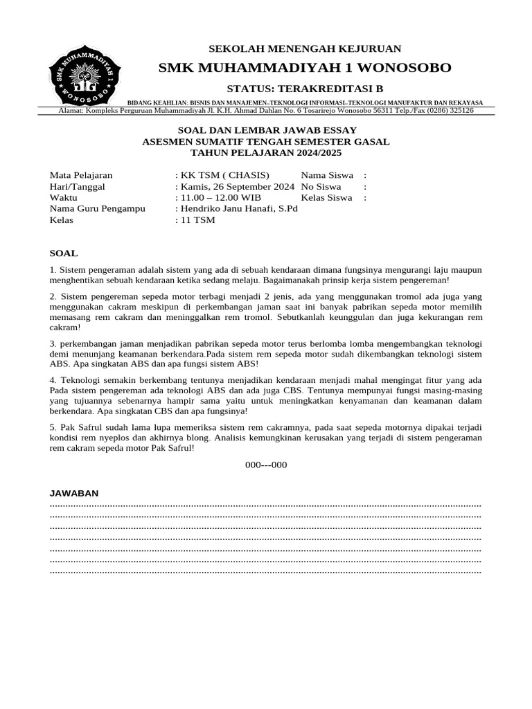 Soal Chasis Pak Janu | PDF