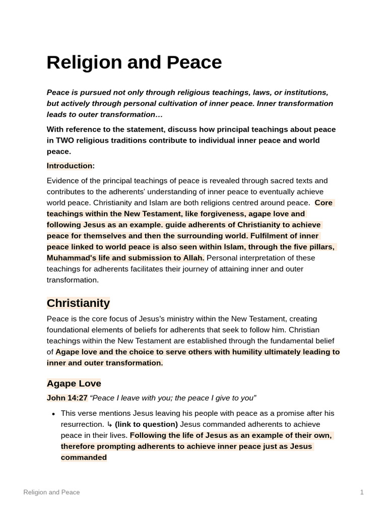 Christian and Islamic Teachings on Peace | PDF | Forgiveness | Philosophy