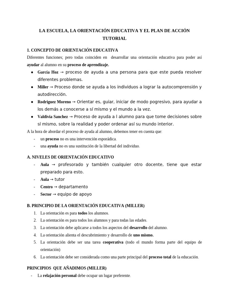 Unidad 1. La Escuela, La Orientación Educativa y El Plan de Acción Tutorial | PDF