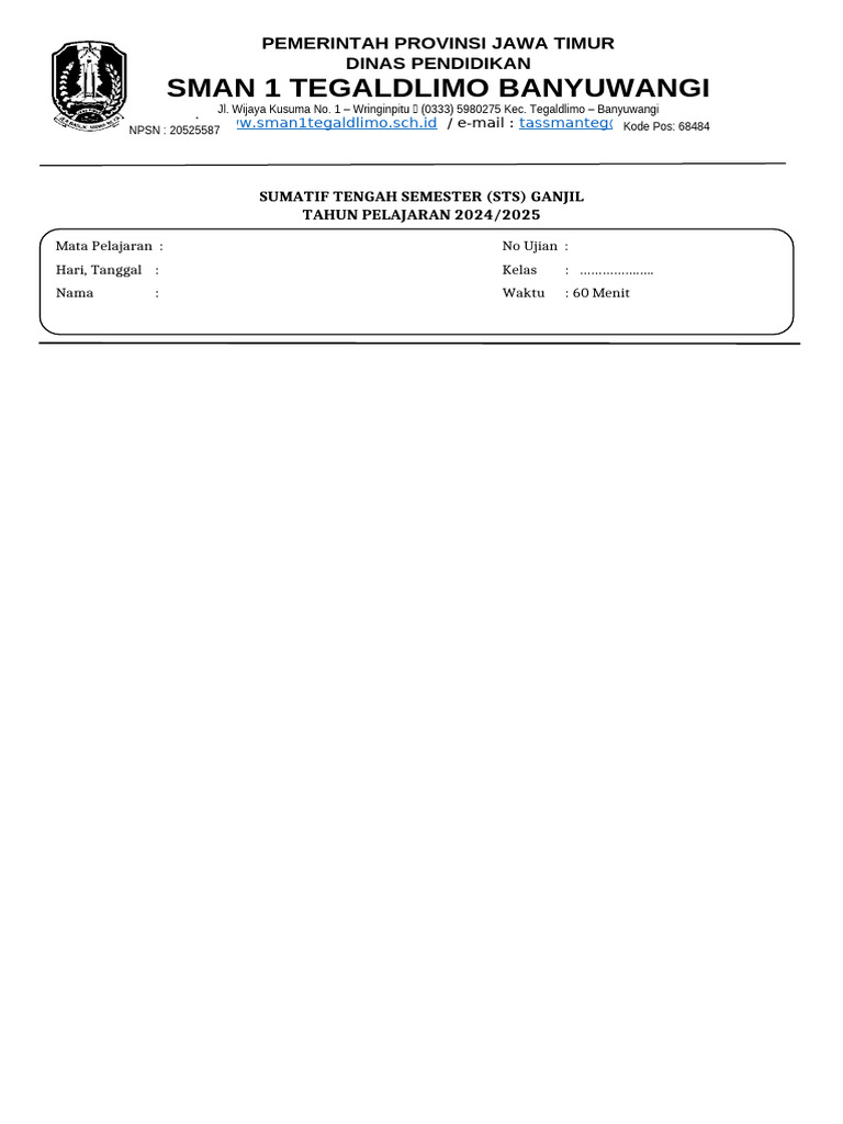 Form Soal STS Ganjil 2024 | PDF