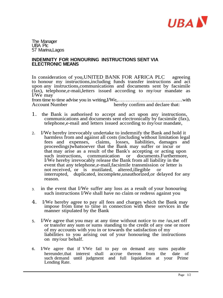 Indemnity Form | PDF